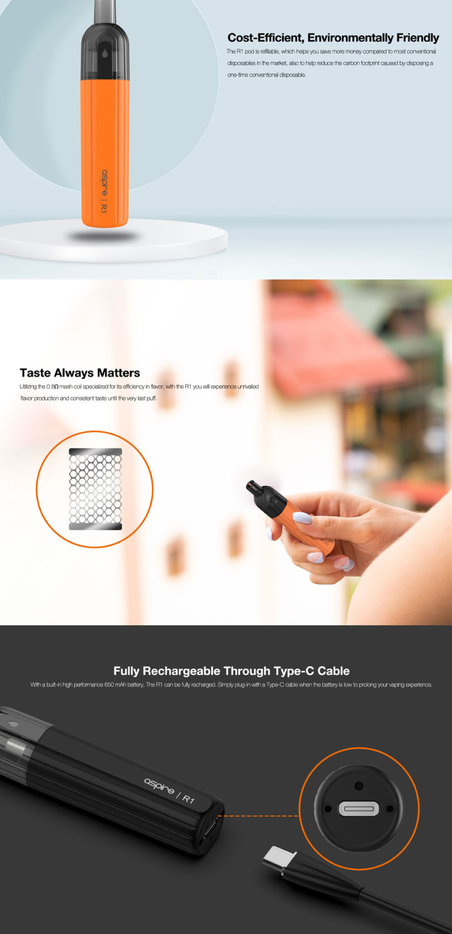 Aspire R1 Pod Kit 650mAh