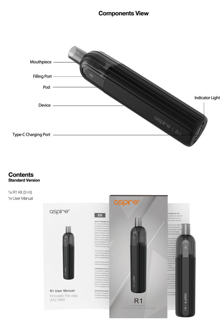 Aspire R1 Pod Kit 650mAh