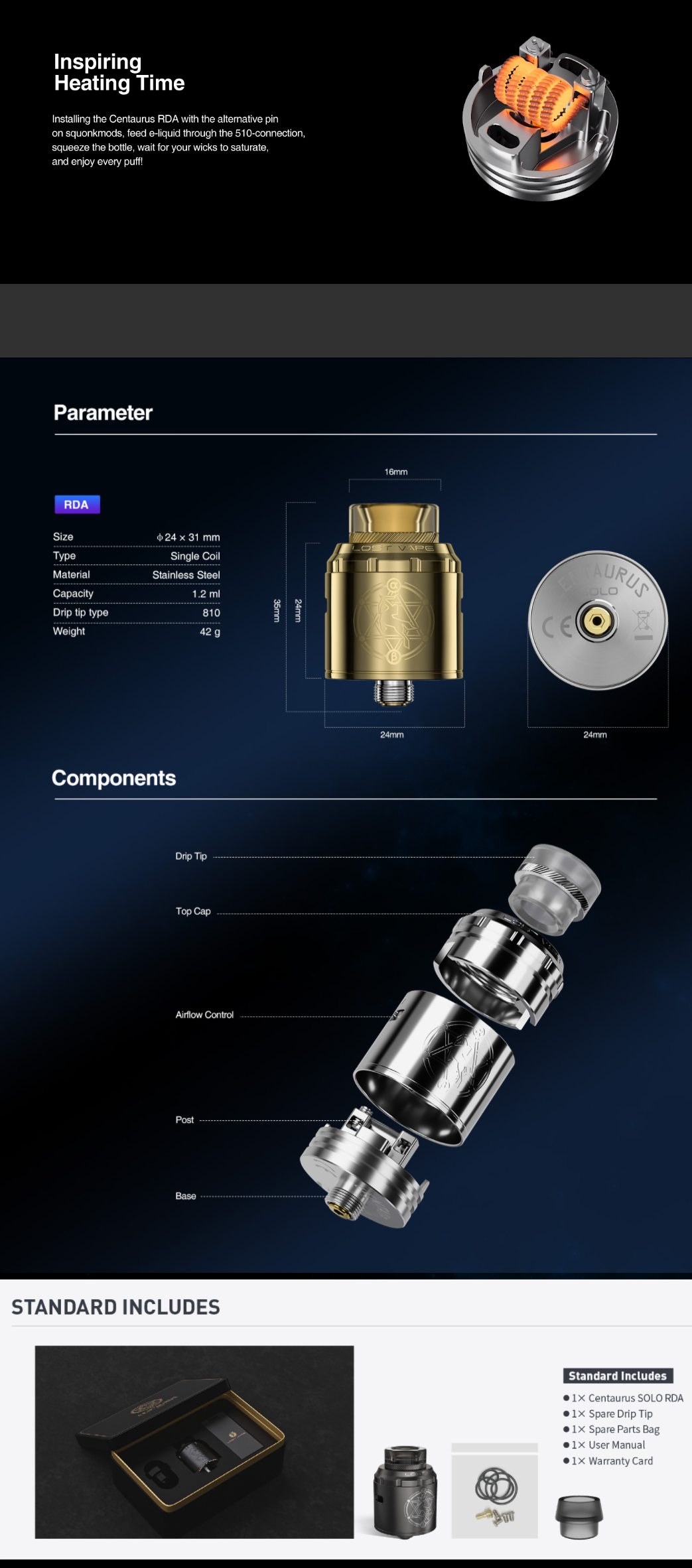 Centaurus SOLO RDA Price £22.99 Lost Vape Atomizer 1.2ml