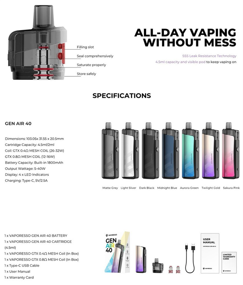 Vaporesso GEN AIR 40 Pod Mod Kit 1800mAh 40W
