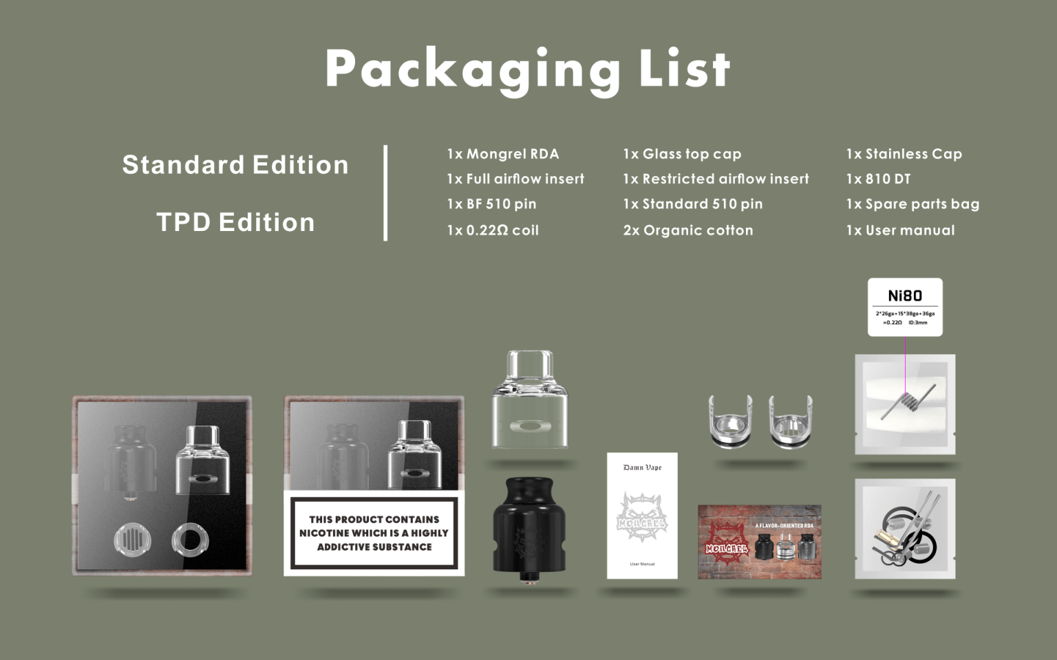 Damn Vape Mongrel RDA 25.4mm Single Coil RDA For Sale £21.99