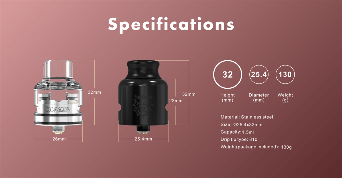 Damn Vape Mongrel RDA 25.4mm Single Coil RDA For Sale £21.99