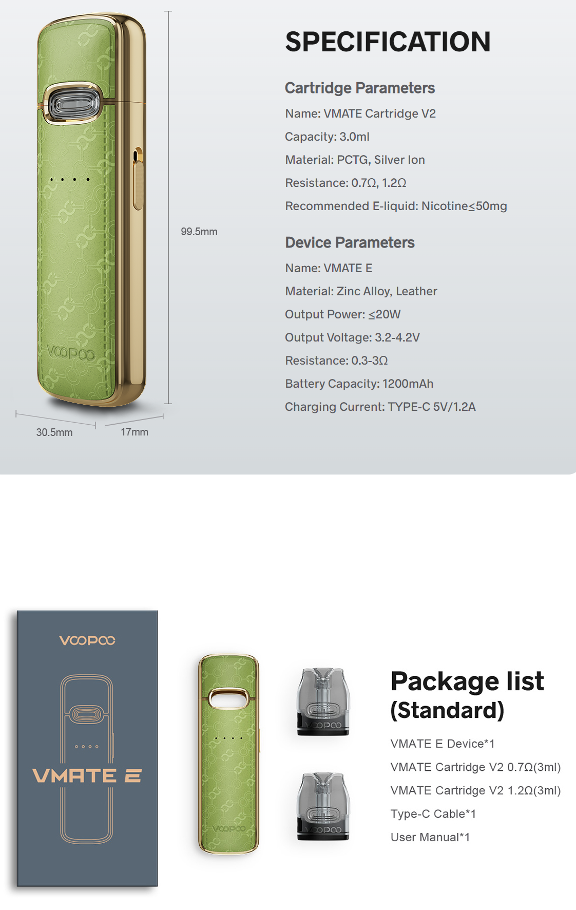 VOOPOO Vmate E Kit 1200mAh 20W UK Price £21.99