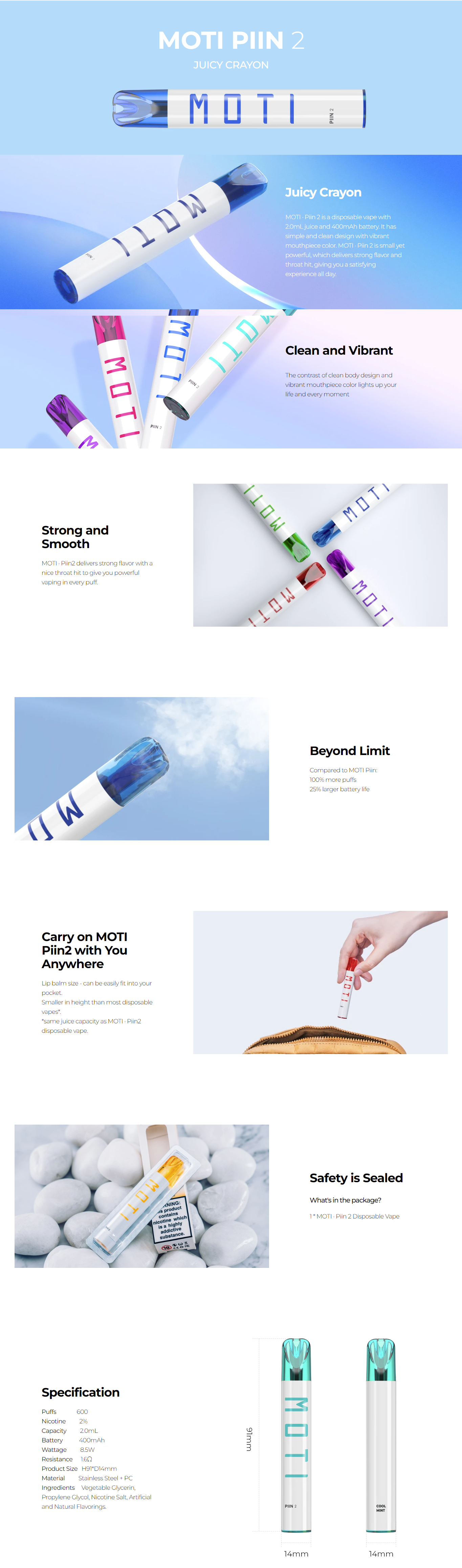 MOTI PIIN 2 Disposable Pod Vape 600 Puffs 400mAh