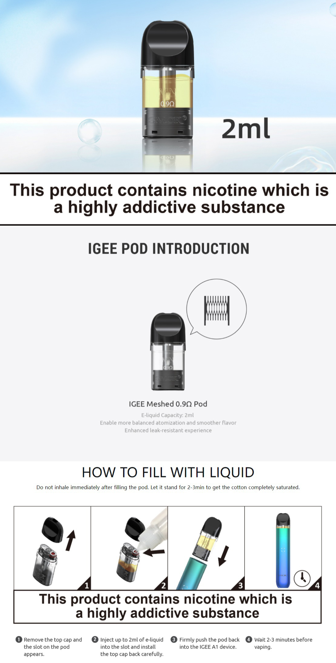 New SMOK IGEE A1 Replacement Pod Cartridge 2ml