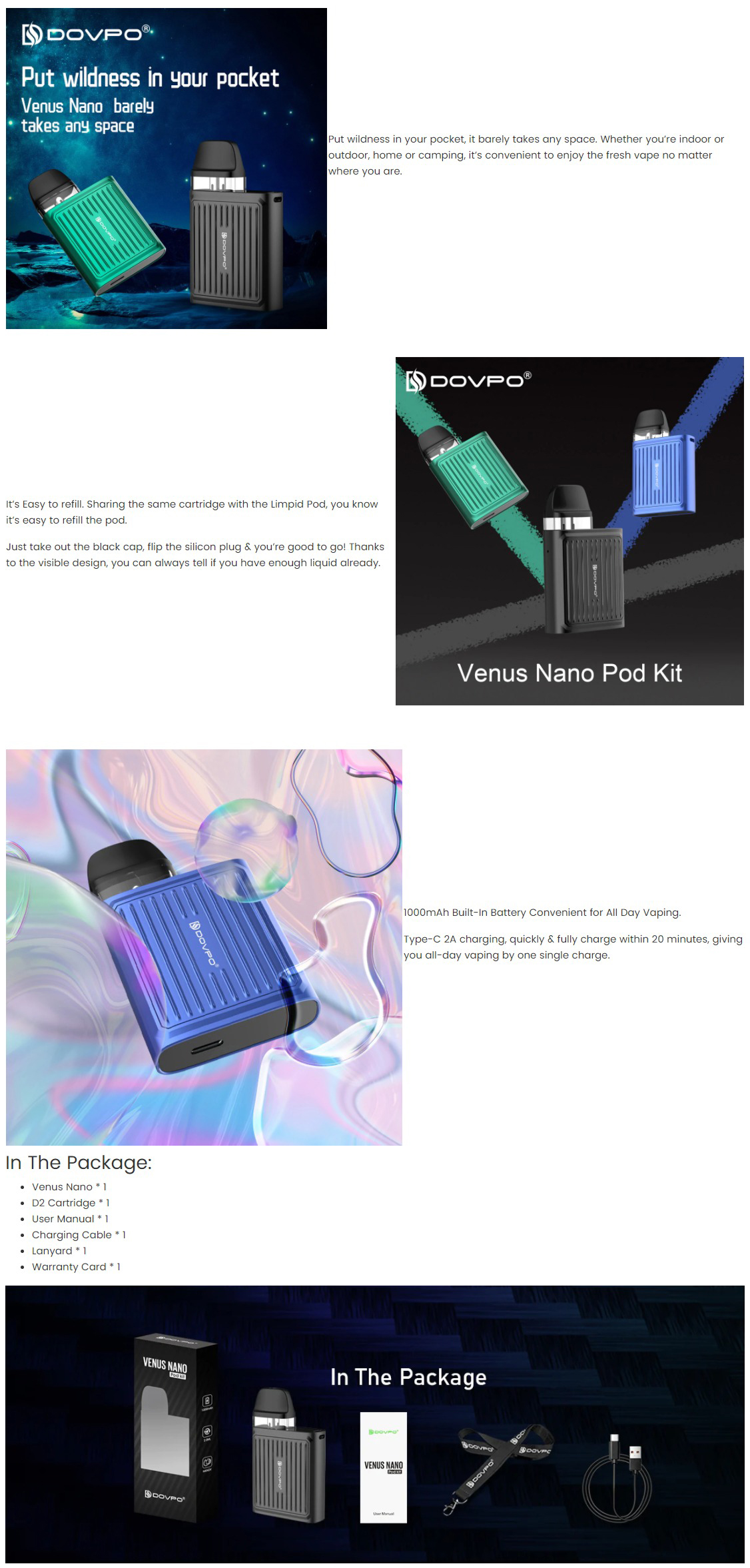 Dovpo Venus Nano Kit Pod System 1000mAh 15W Hot Release