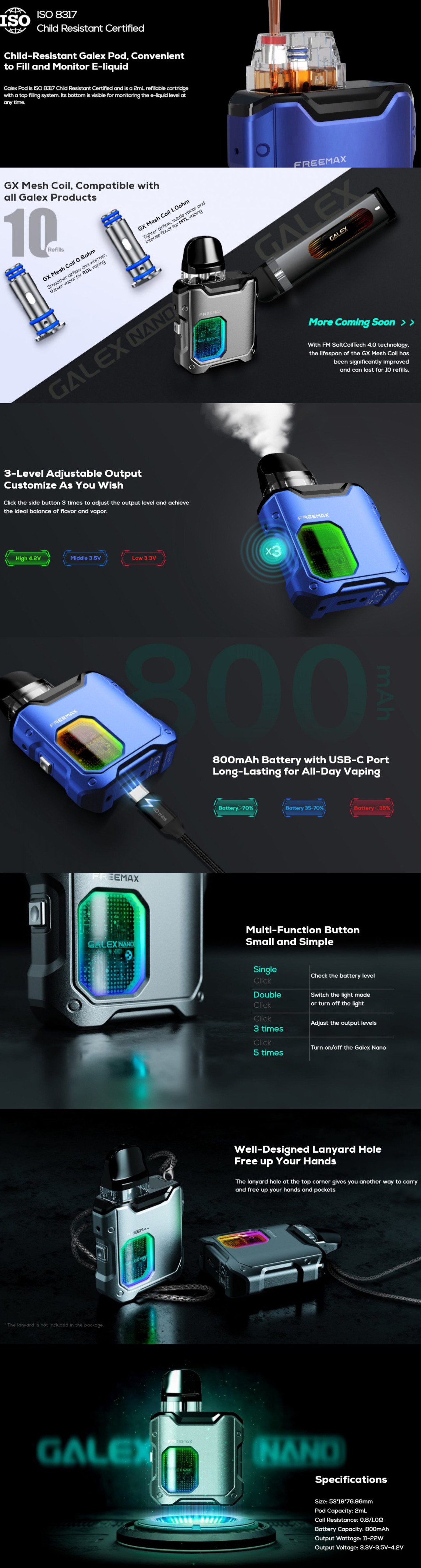 Freemax Galex Nano Kit Pod Vape 800mAh 22W UK Online