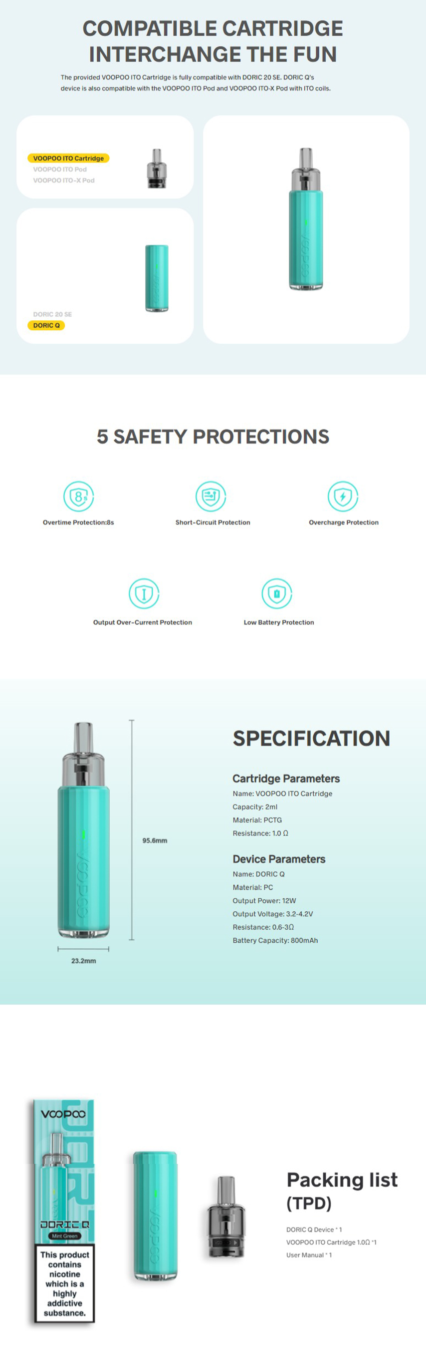 New VOOPOO Doric Q Kit Pod Vape 800mAh 12W UK Buy