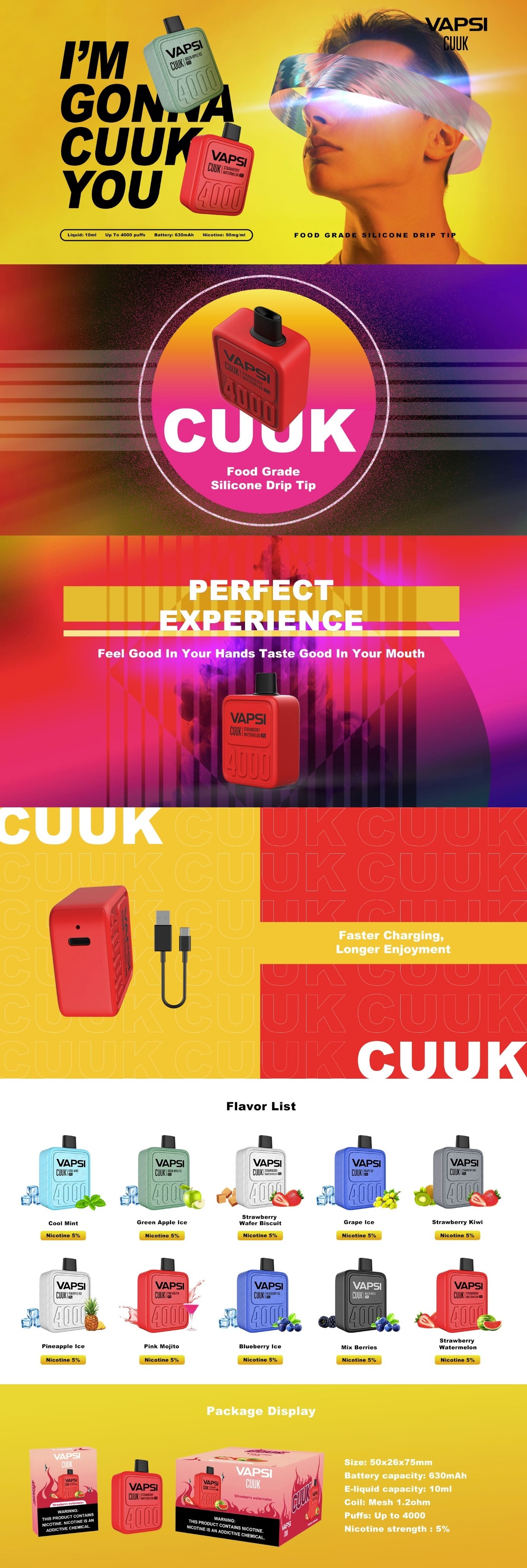 Vapsi Cuuk Disposable Vape 4000 Puffs 10ml Easy Vape